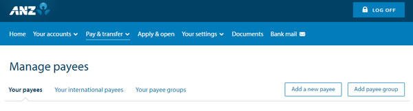 Add a new payee - ANZ Internet Banking