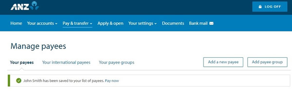 Add a new payee - ANZ Internet Banking